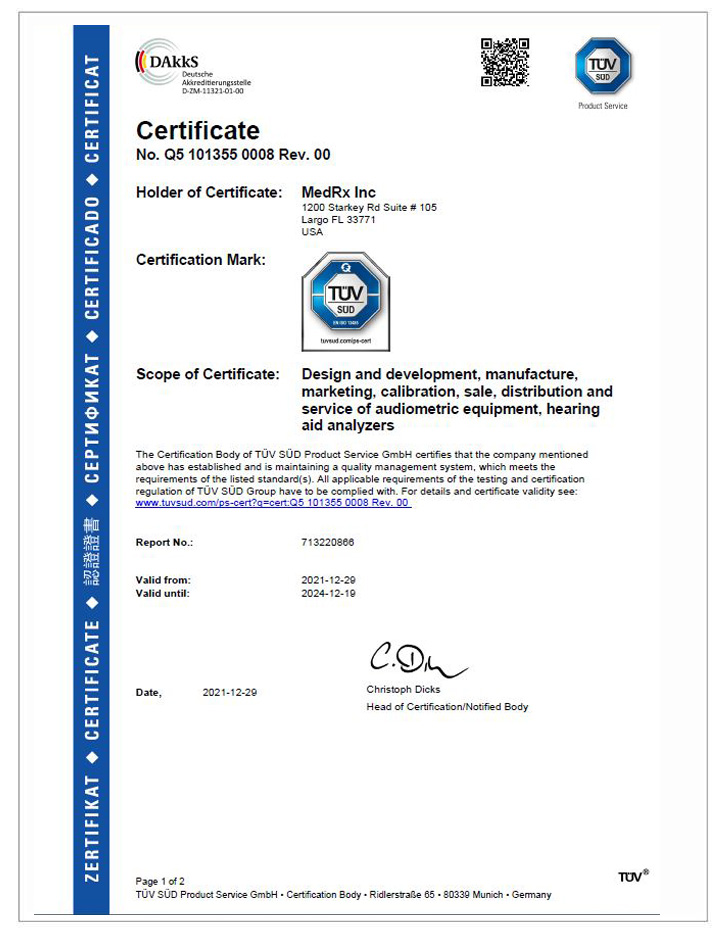 MedRx Certifications. TÜV Certified