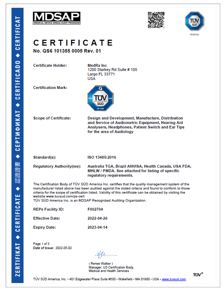 MedRx Certifications. TÜV Certified